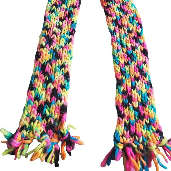 Accessories | Neon Rainbow Knit Scarf Chunky Colorful Scene Kidcore ...